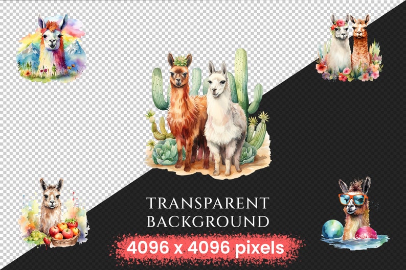 Watercolor Llamas Clipart Bundle – 400+ PNG Images (digital Download ...