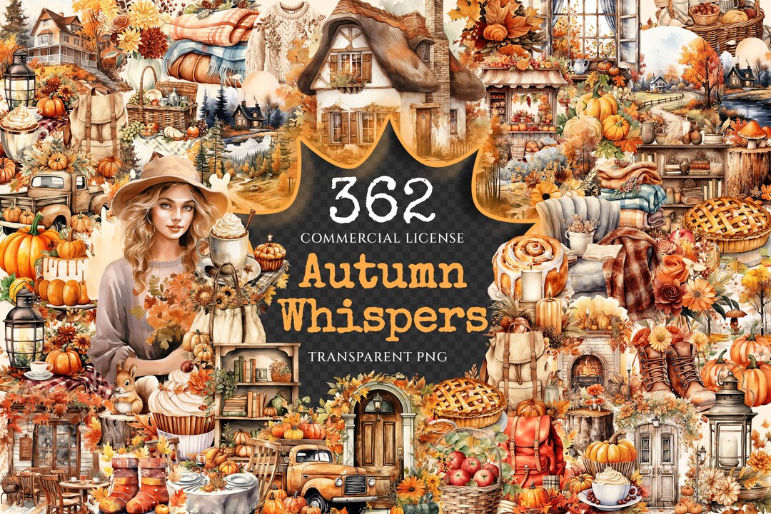 Watercolor Autumn Clipart Bundle – 360+ PNG Graphics (digital Download ...