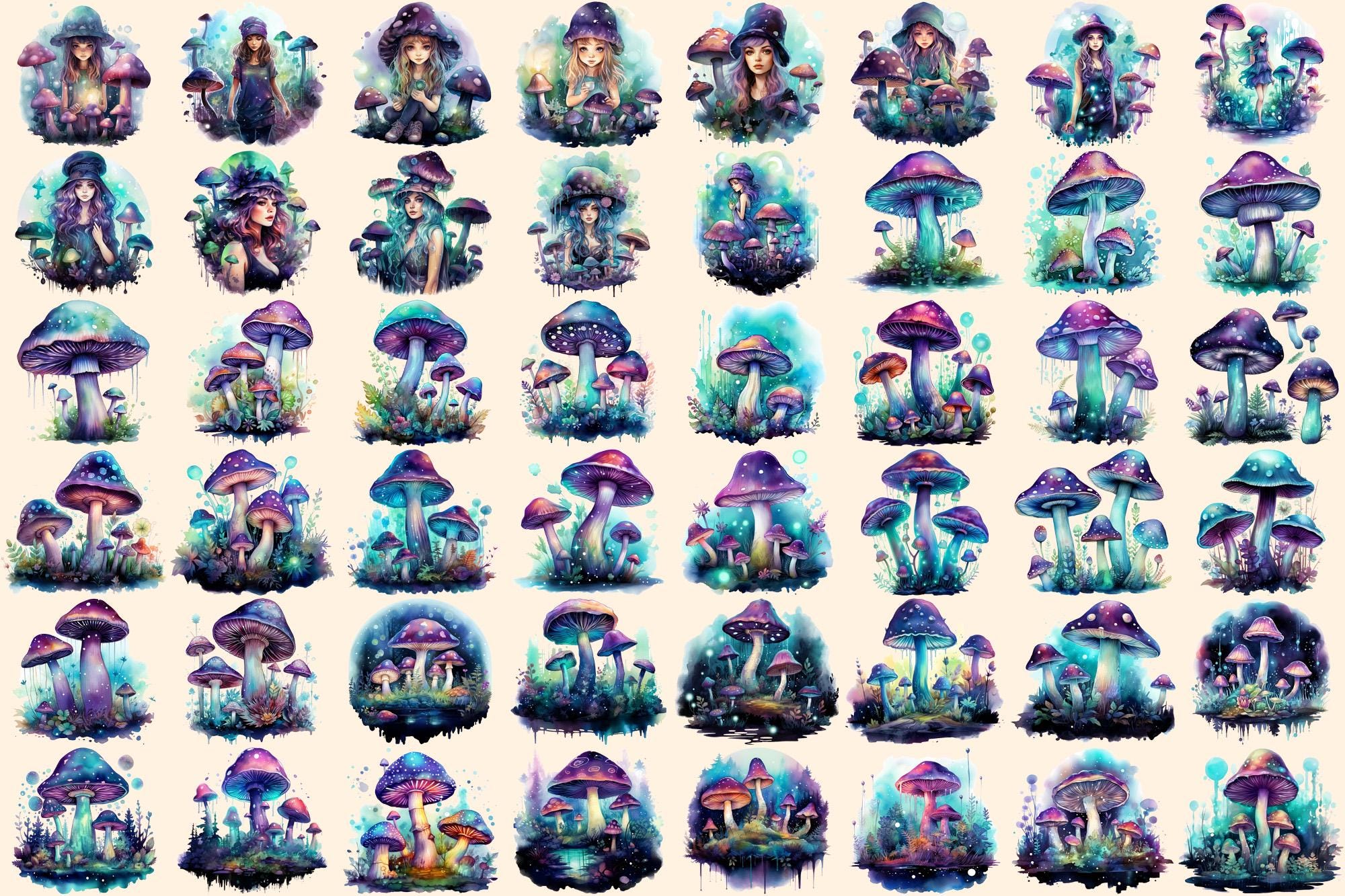 Watercolor Mushroom Clipart Bundle - Magical Fungi PNG Graphics ...