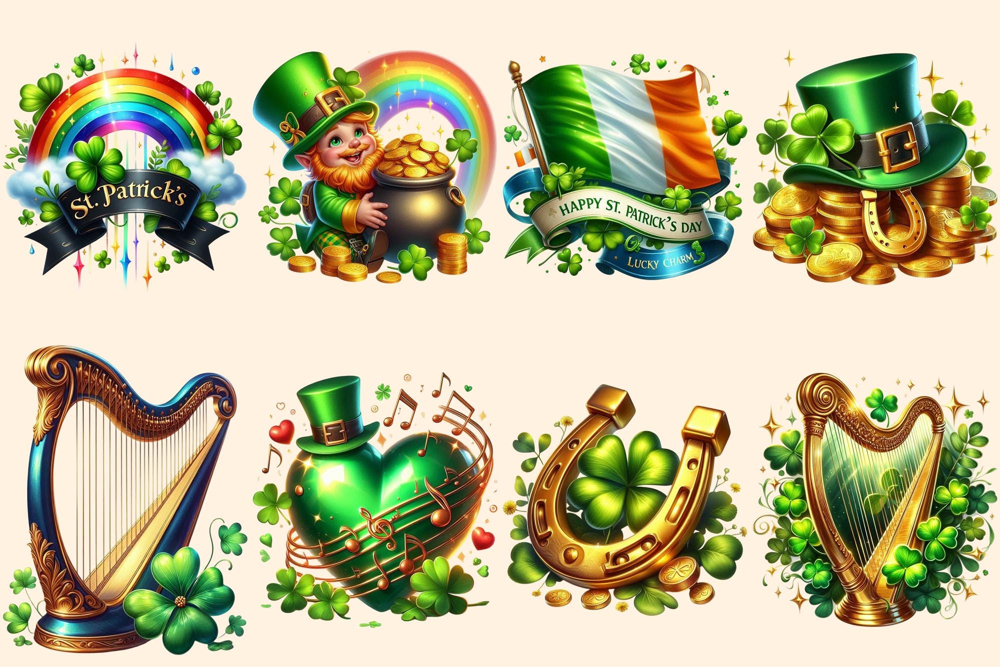 St. Patrick's Day Clipart – Leprechauns & Shamrocks, 39 PNG (digital ...