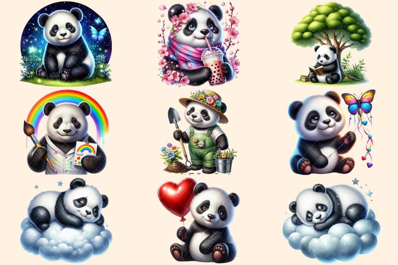Panda Clipart – 44 Sweet PNG Illustrations (digital Download) - Etsy