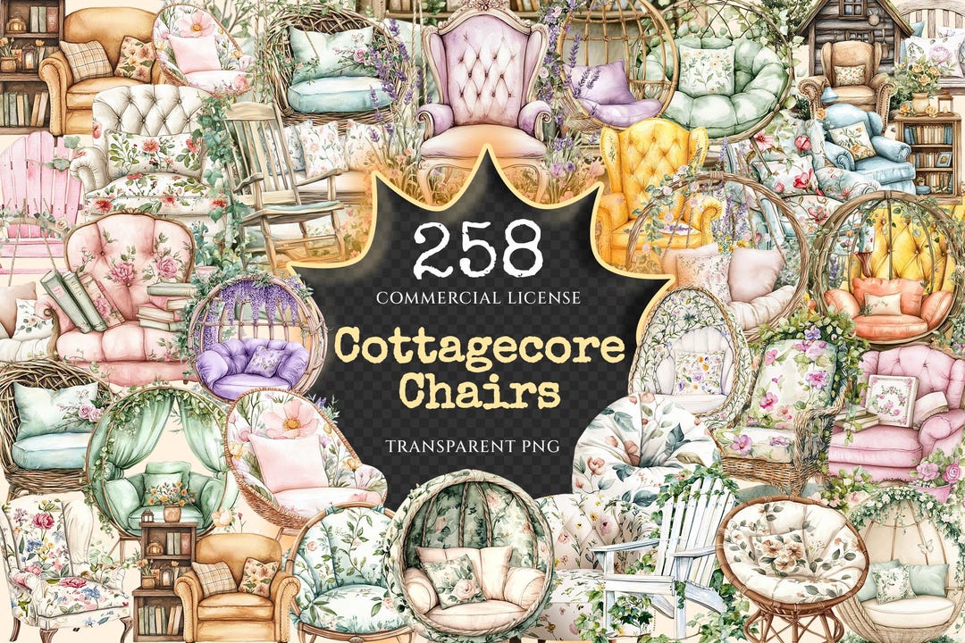 Watercolor Cottagecore Chair Clipart – Rustic PNG Bundle (digital ...