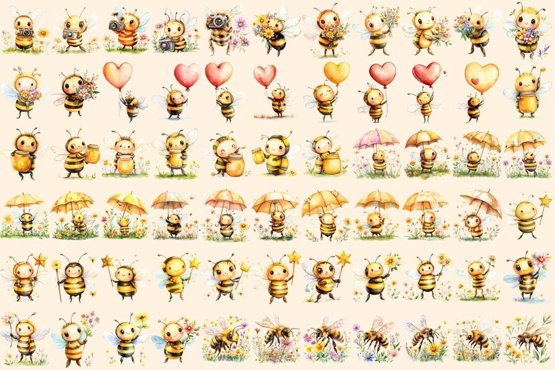 Watercolor Honey Bee Clipart Bundle – 440+ PNG Graphics (digital ...