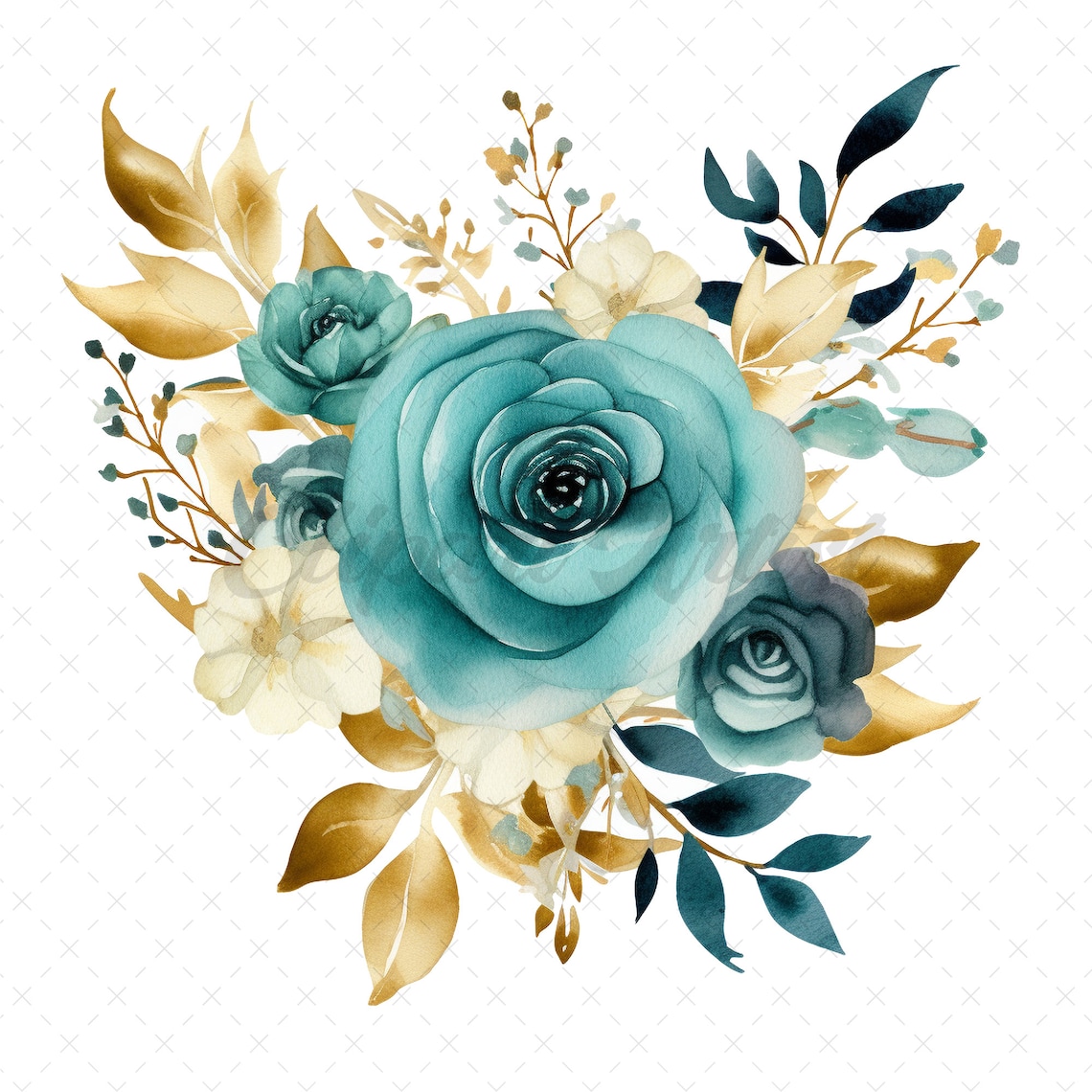 20 High-quality Teal Gold Floral Rose Clipart Floral Rose - Etsy