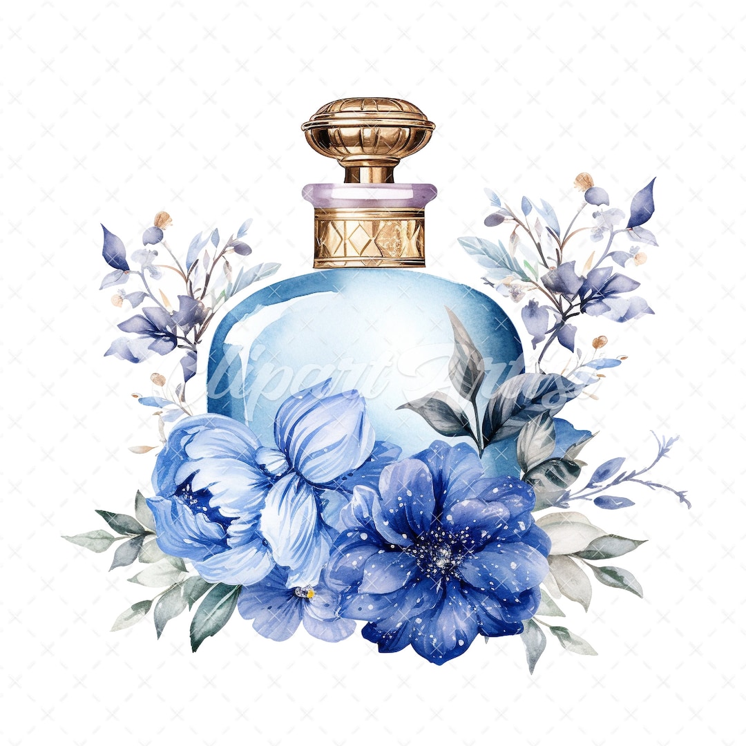 20 High-quality Blue Floral Perfume Bottle Clipart - Perfume Digital ...