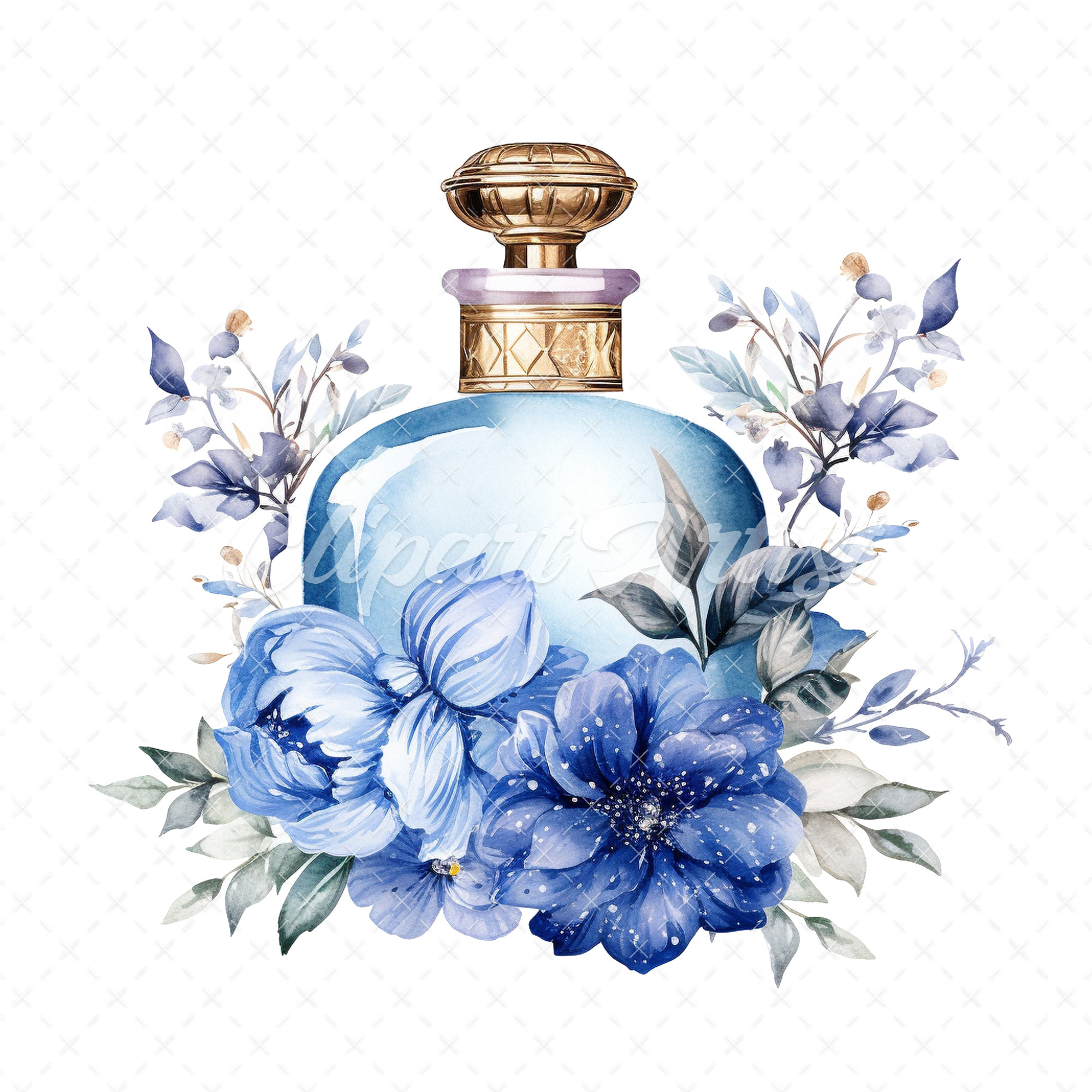 Blue Floral Perfume Bottle Watercolor Clipart (digital Download) - Etsy