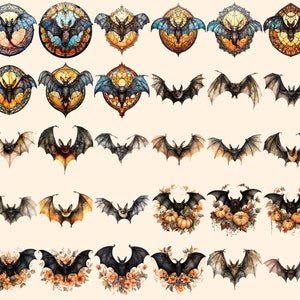 Vintage Bats Watercolor Clipart Bundle – 250+ PNG, Halloween (digital ...