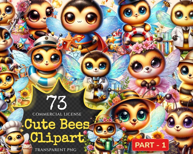 40 PNG Sweet Bees Clipart Bundle, Cute Bees Clipart Bundle, Cute Bees ...