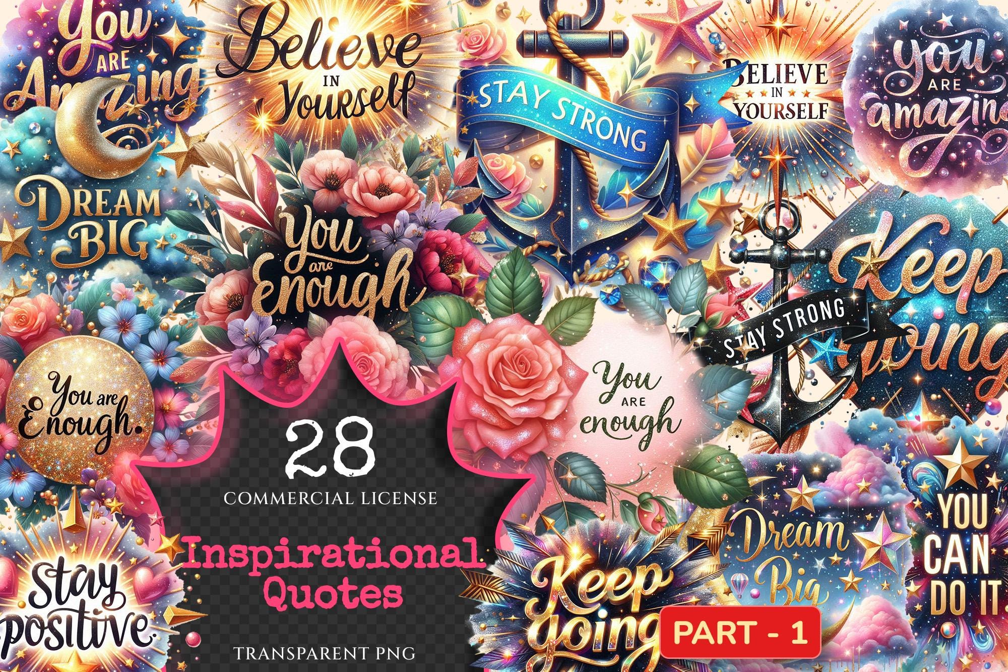Inspirational Quotes Clipart – Watercolor PNG Graphics (digital ...