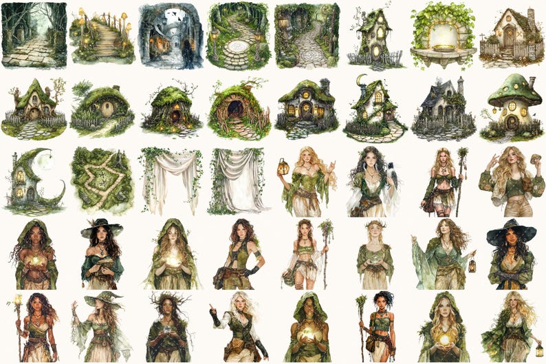 Watercolor Witch Clipart Set – Mystic Forest Graphics (digital Download ...