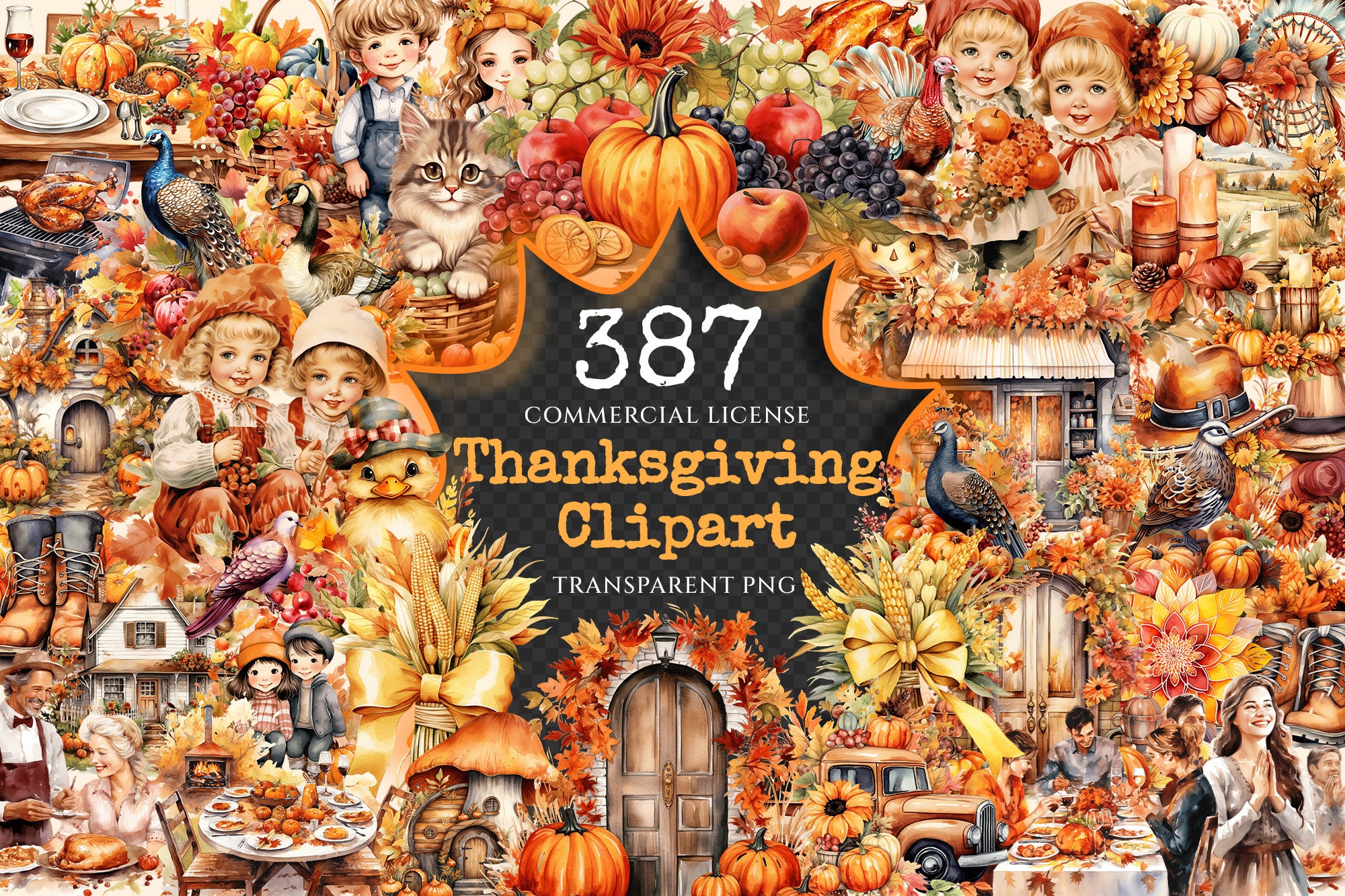 Thanksgiving Watercolor Clipart Bundle – Harvest Graphics (digital ...