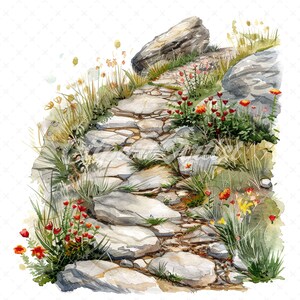 Watercolor Rocky Path Clipart – Scenic Landscape Art (digital Download ...