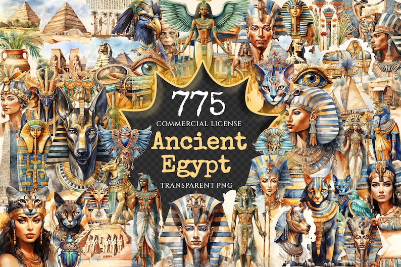 Ancient Egypt Watercolor Clipart Bundle – Pharaohs, Pyramids (digital ...