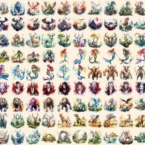 Mythical Creatures Watercolor Clipart Bundle - 845+ Transparent PNG ...
