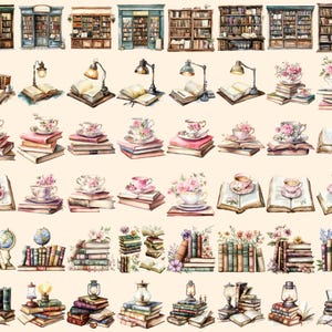 The Old Library Watercolor Clipart Bundle - 398+ Transparent PNG ...