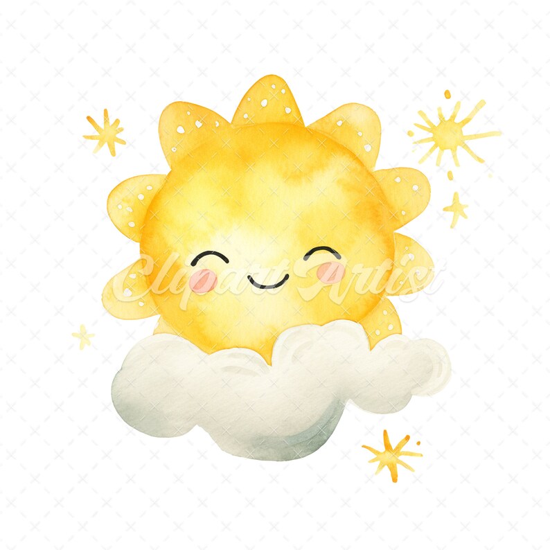 18 High-quality Cute Sun and Cloud Clipart Cute Sun Cloud Digital ...
