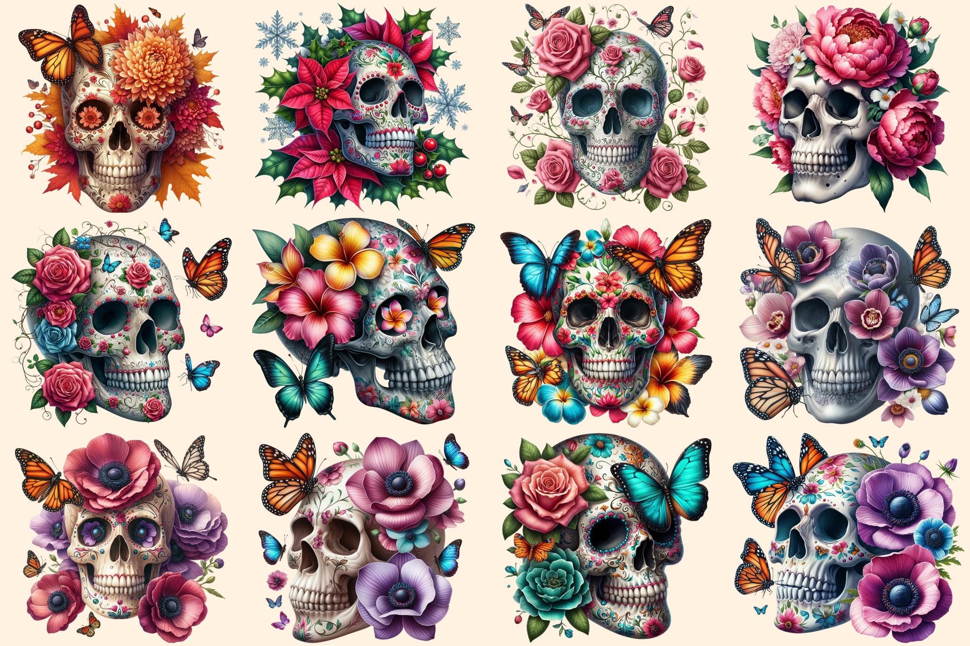 Floral Skulls PNG Clipart – Gothic Illustrations (digital Download) - Etsy