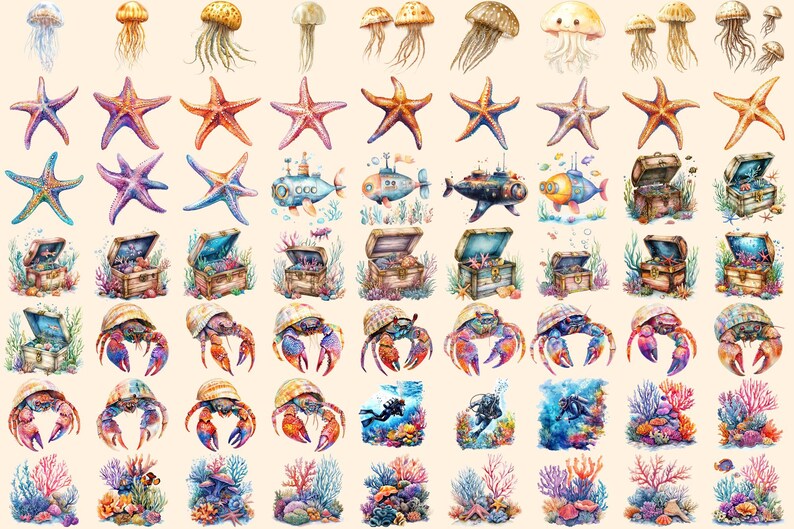 Watercolor Under the Sea Clipart Bundle – 422+ PNG Graphics (digital ...