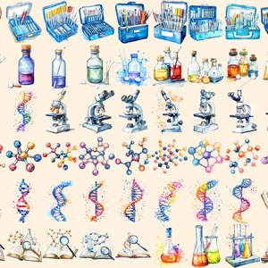 Watercolor Science Lab Clipart – 455+ PNG Graphics (digital Download ...