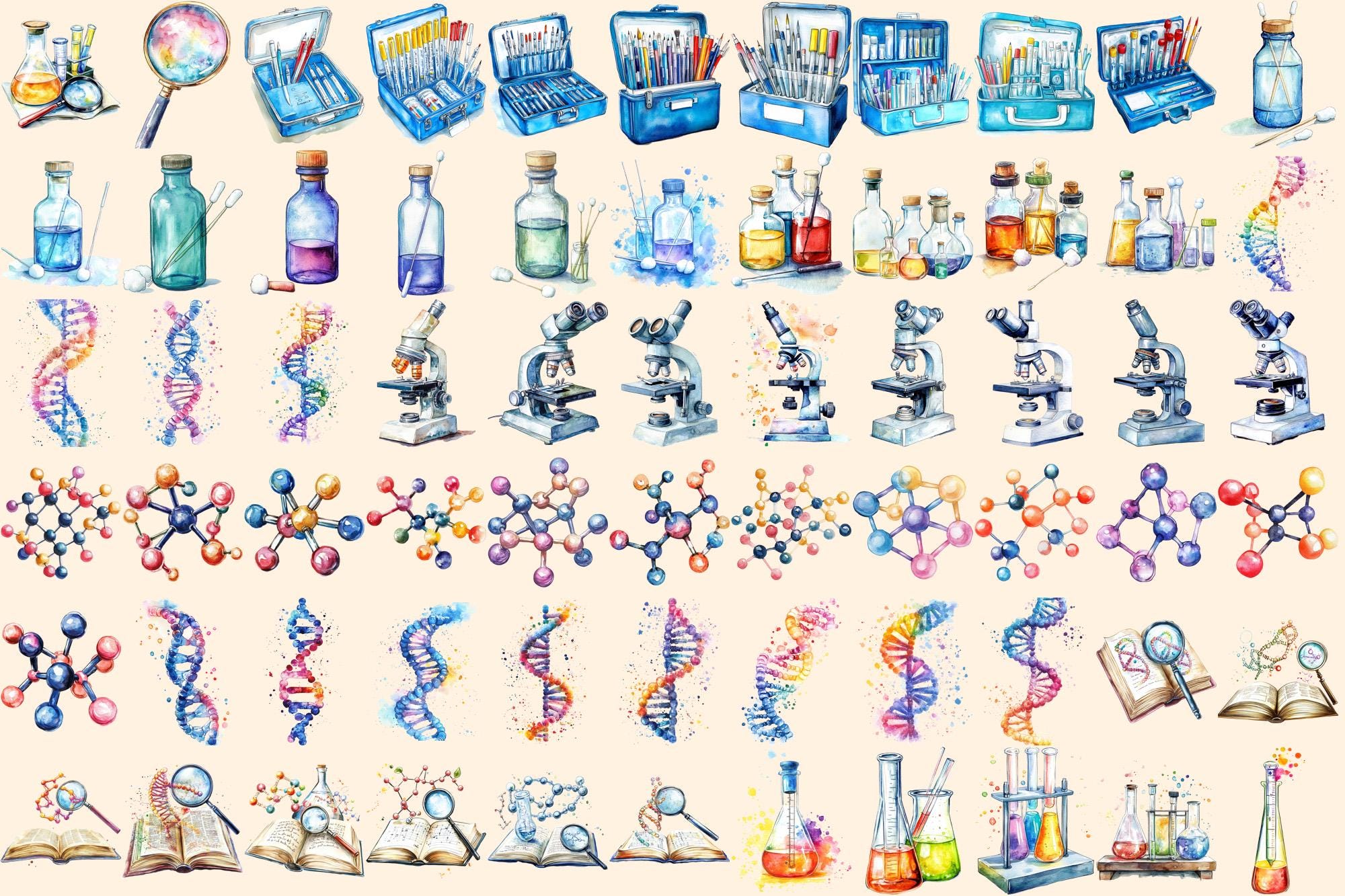 Watercolor Science Lab Clipart – 455+ PNG Graphics (digital Download ...