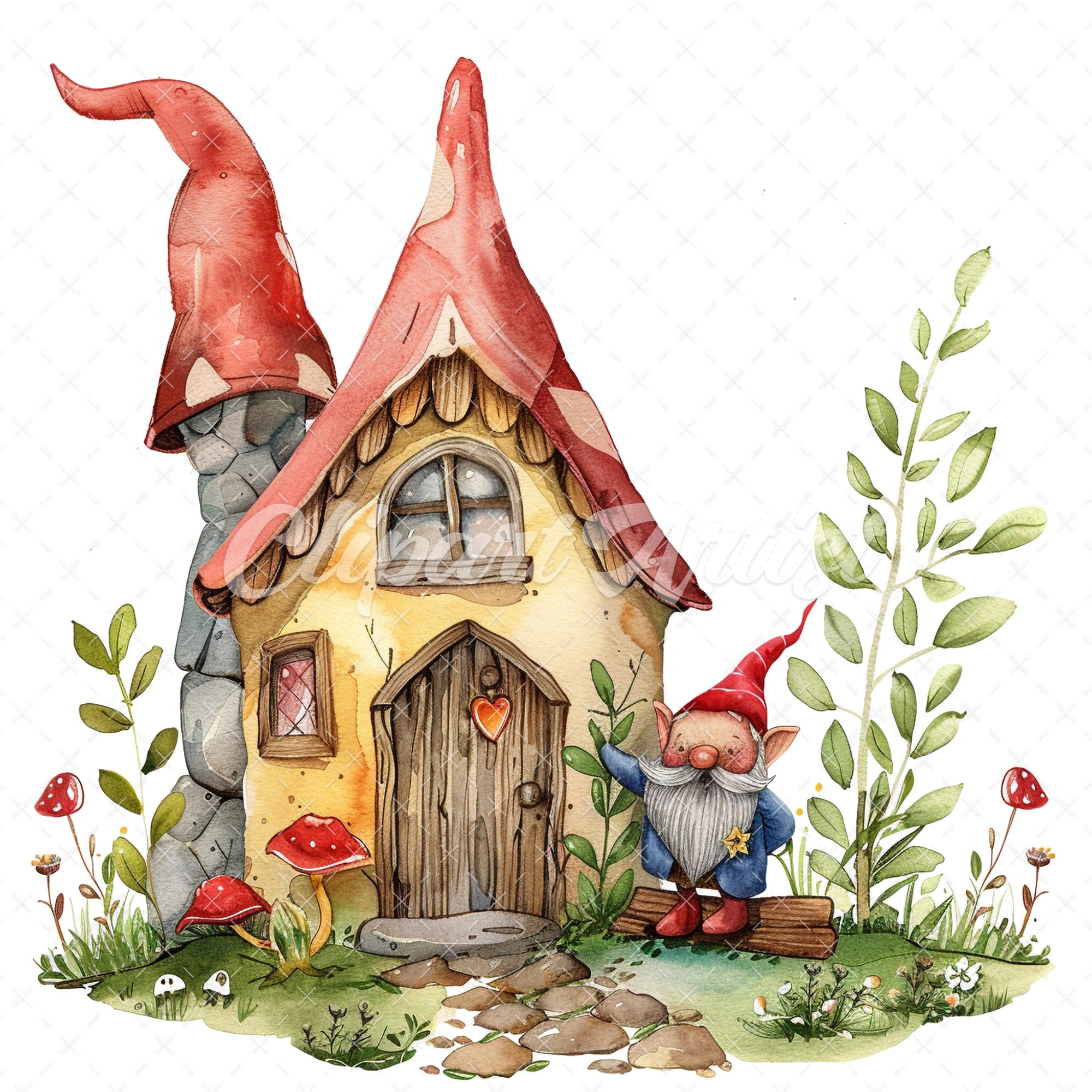 20 High-quality Gnome House Clipart Gnome House Digital Watercolor JPG ...
