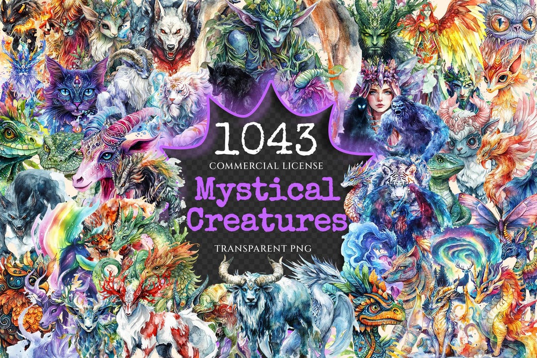 Mystical Creatures Watercolor Clipart Bundle - 1037+ Transparent PNG ...