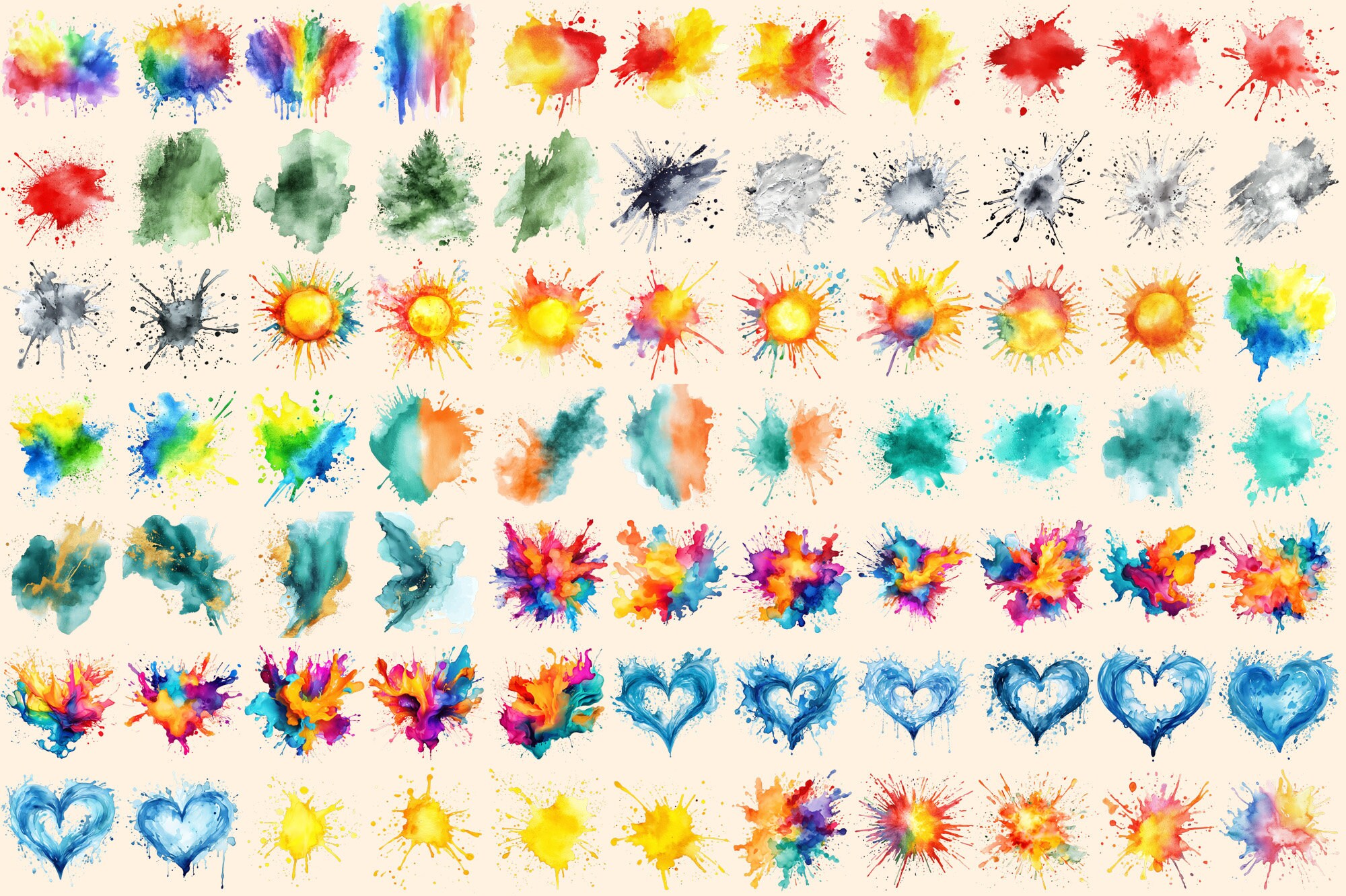 Watercolor Splashes Clipart Bundle – 530+ PNG Graphics (digital ...