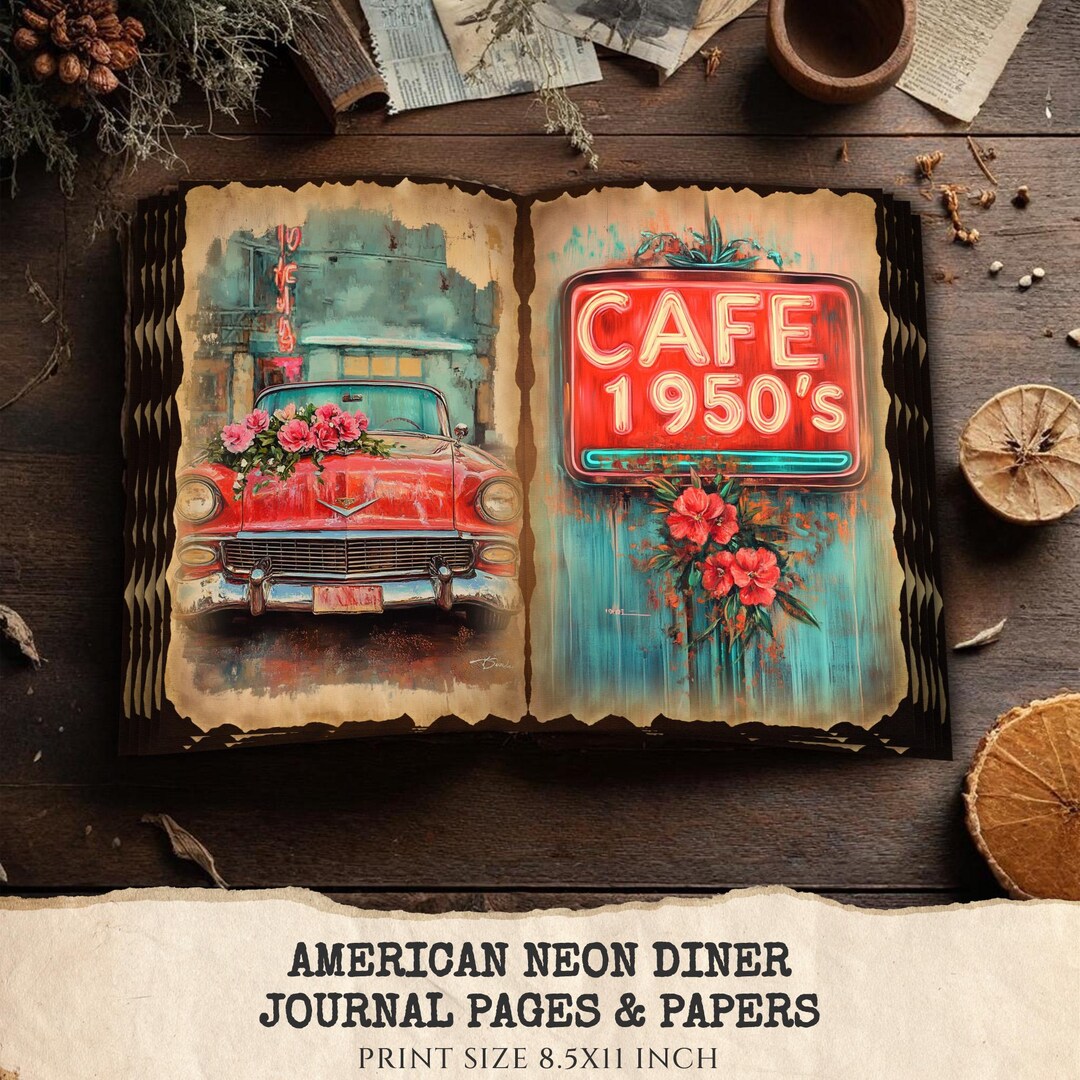 American Neon Diner Junk Journal Pages & Papers – 1950s, Fast Food ...