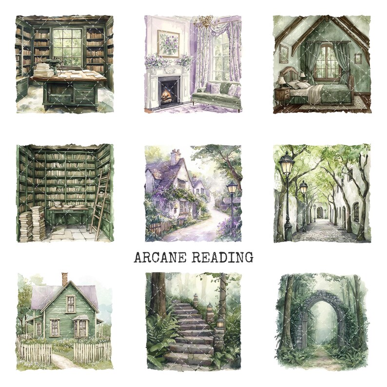 Arcane Reading Clipart – Enchanted Forest Library PNG Illustrations ...