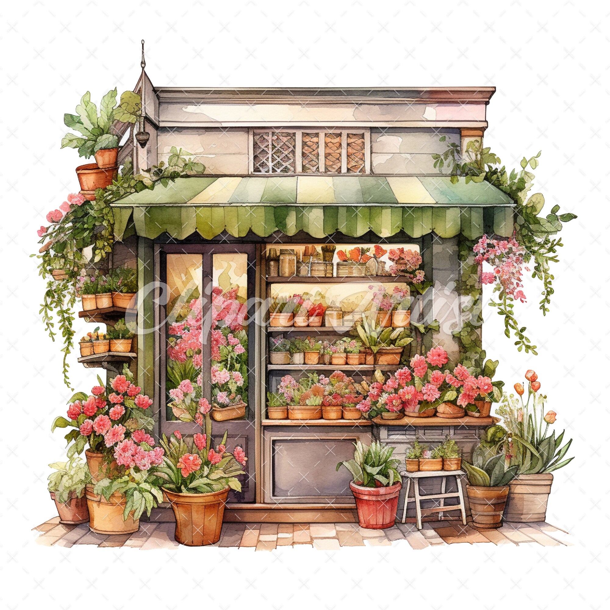 20 High-quality Flower Shops Clipart Flower Shops Digital Watercolor ...