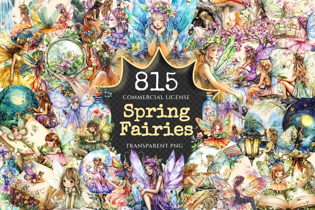 Spring Fairies Watercolor Clipart Bundle – 810+ PNG Graphics (digital ...
