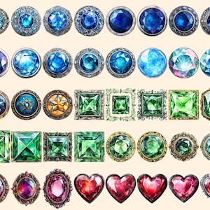 Gem Buttons Watercolor Clipart Bundle 343 Transparent PNG, Shimmering ...