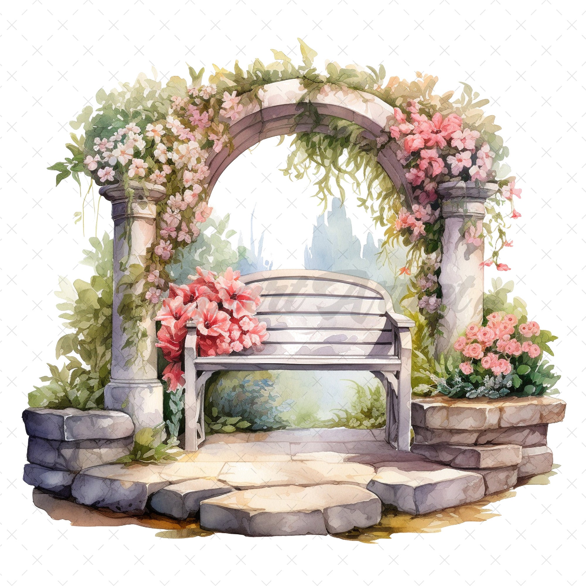 19 High-quality Garden Stone Benches Clipart Stone Benches Digital ...