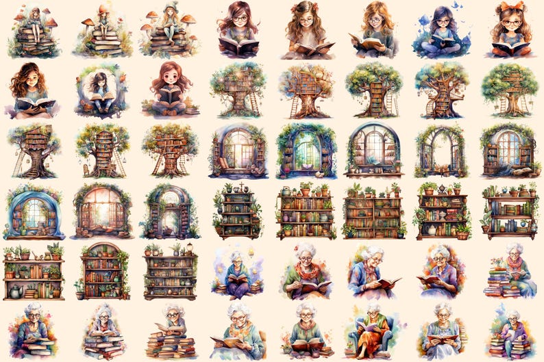 Watercolor Bookworms Clipart Bundle – Whimsical Story Graphics (digital ...