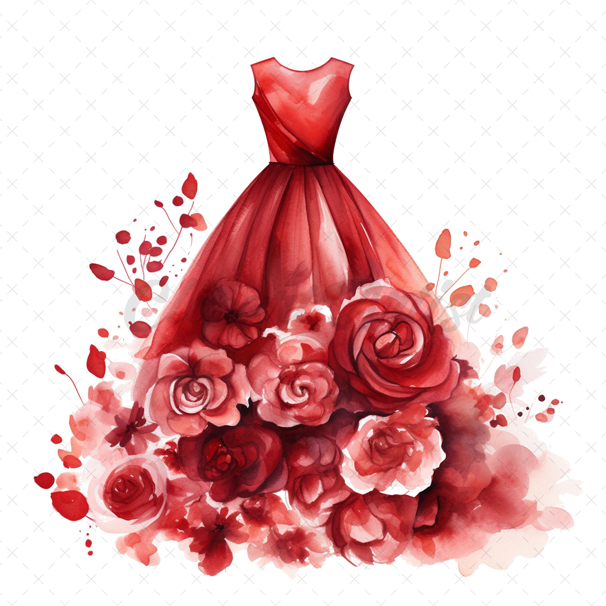 Red Dress Watercolor Clipart – Fashion Illustration (digital Download ...