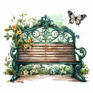 19 High-quality Garden Benches Clipart - Garden Royal Benches Digital ...