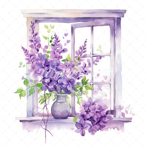 20 High-quality Purple Floral Windows Clipart Purple Windows Digital ...