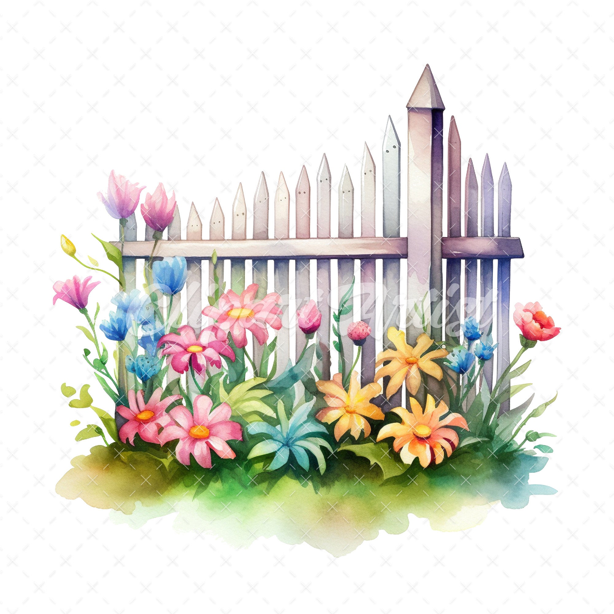 20 High-quality Picket Fences Clipart Picket Fences Digital Watercolor ...