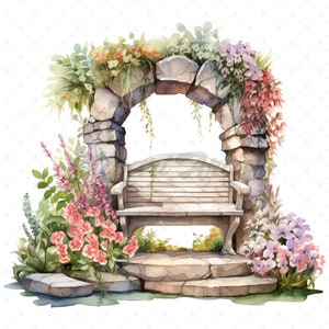 19 High-quality Garden Stone Benches Clipart - Stone Benches Digital ...