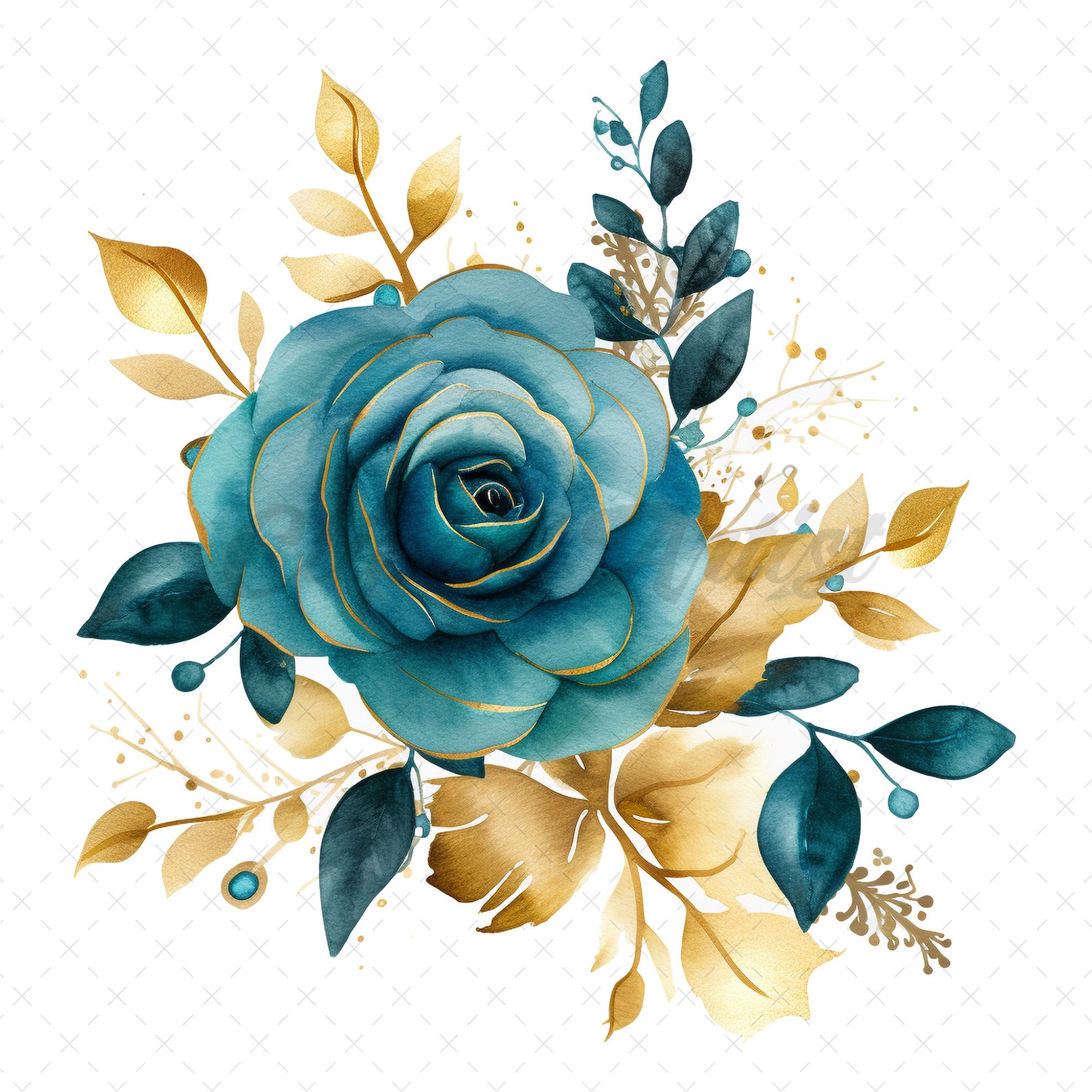 20 High-quality Teal Gold Floral Rose Clipart Floral Rose - Etsy
