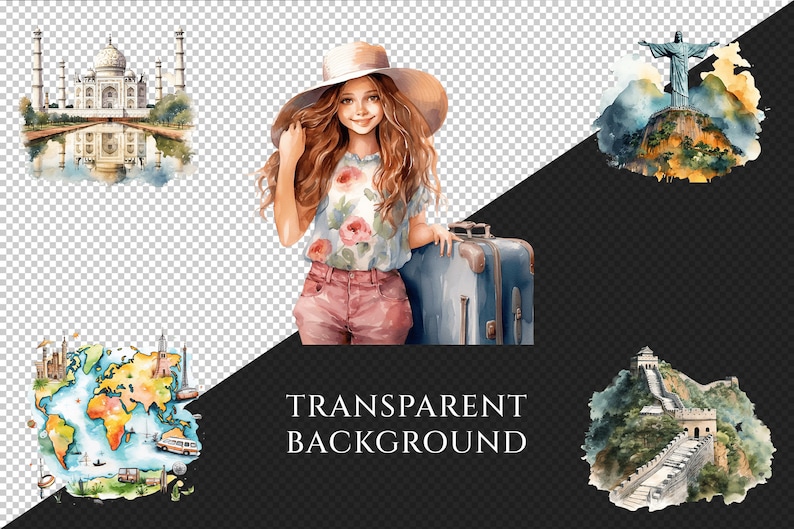 Travel Watercolor Clipart Bundle – 730+ PNG Graphics (digital Download ...