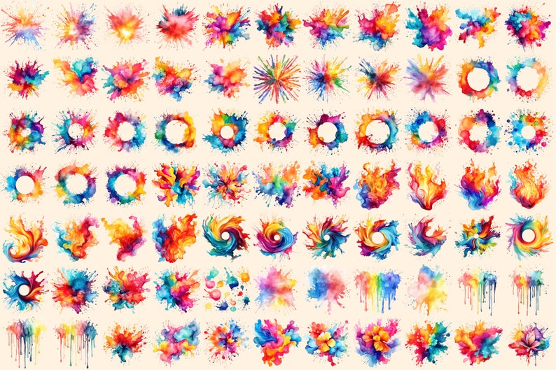 Watercolor Splashes Clipart Bundle – 530+ PNG Graphics (digital ...