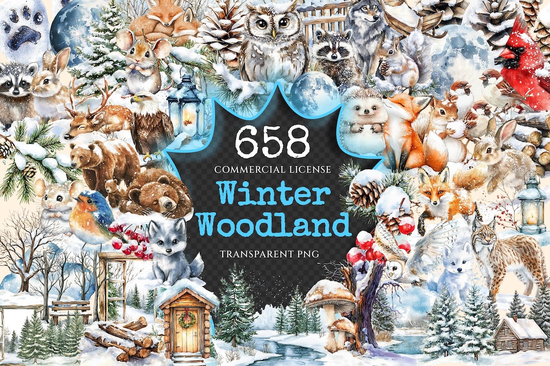 Winter Woodland Animal Clipart – Watercolor PNG Bundle (digital ...