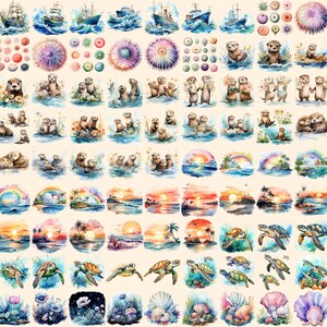 Ocean Stuff Watercolor Clipart Bundle - 800+ Transparent PNG, Ocean ...