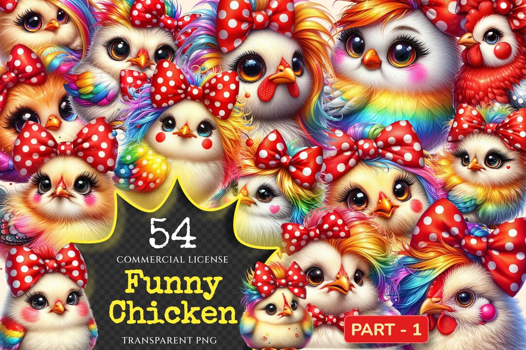 Funny Chicken Clipart – Farm Animal PNG Illustrations (digital Download ...