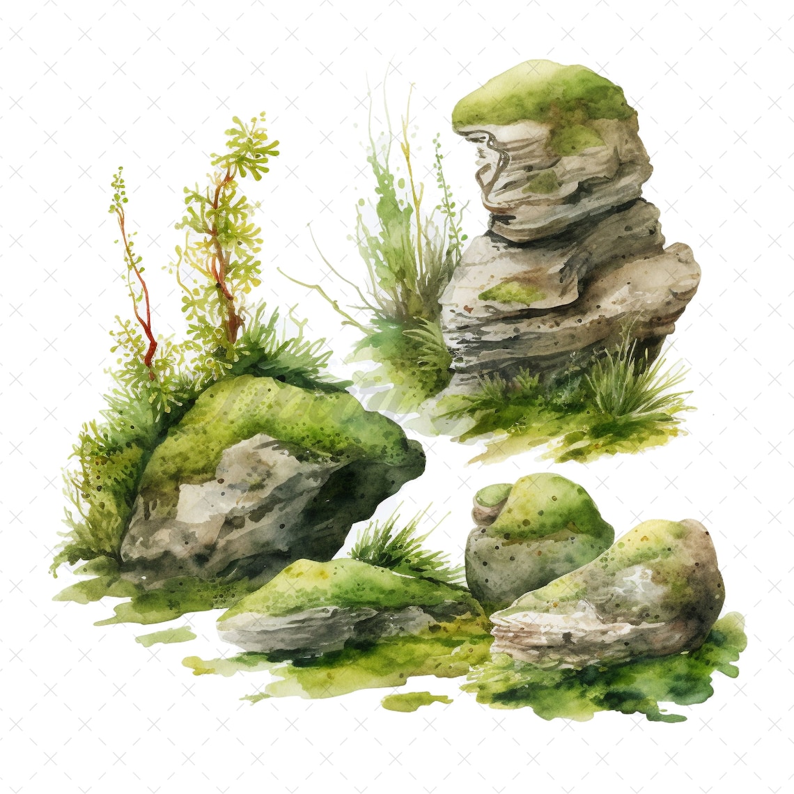 19 High-quality Mossy Rocks Clipart Mossy Rocks Digital Watercolor JPG ...