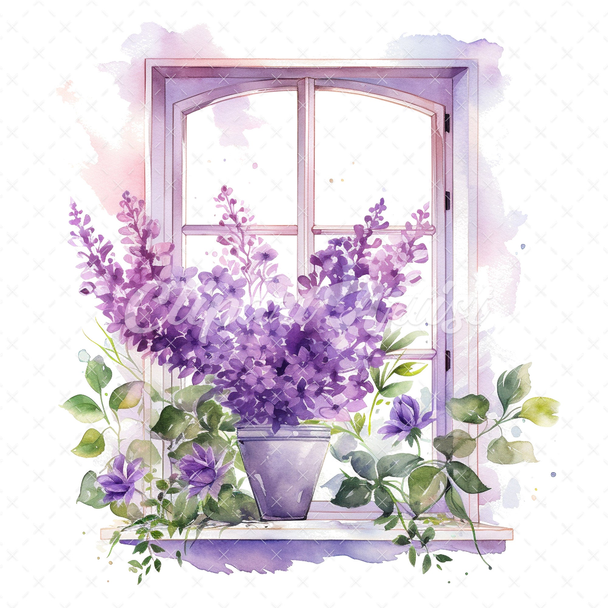 20 High-quality Purple Floral Windows Clipart Purple Windows Digital ...