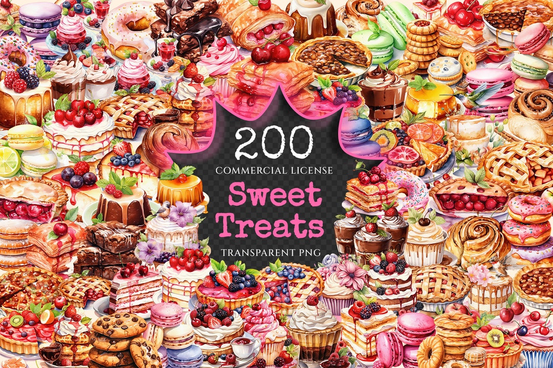 Watercolor Desserts Clipart – 200 Sweet Treats PNG (digital Download ...