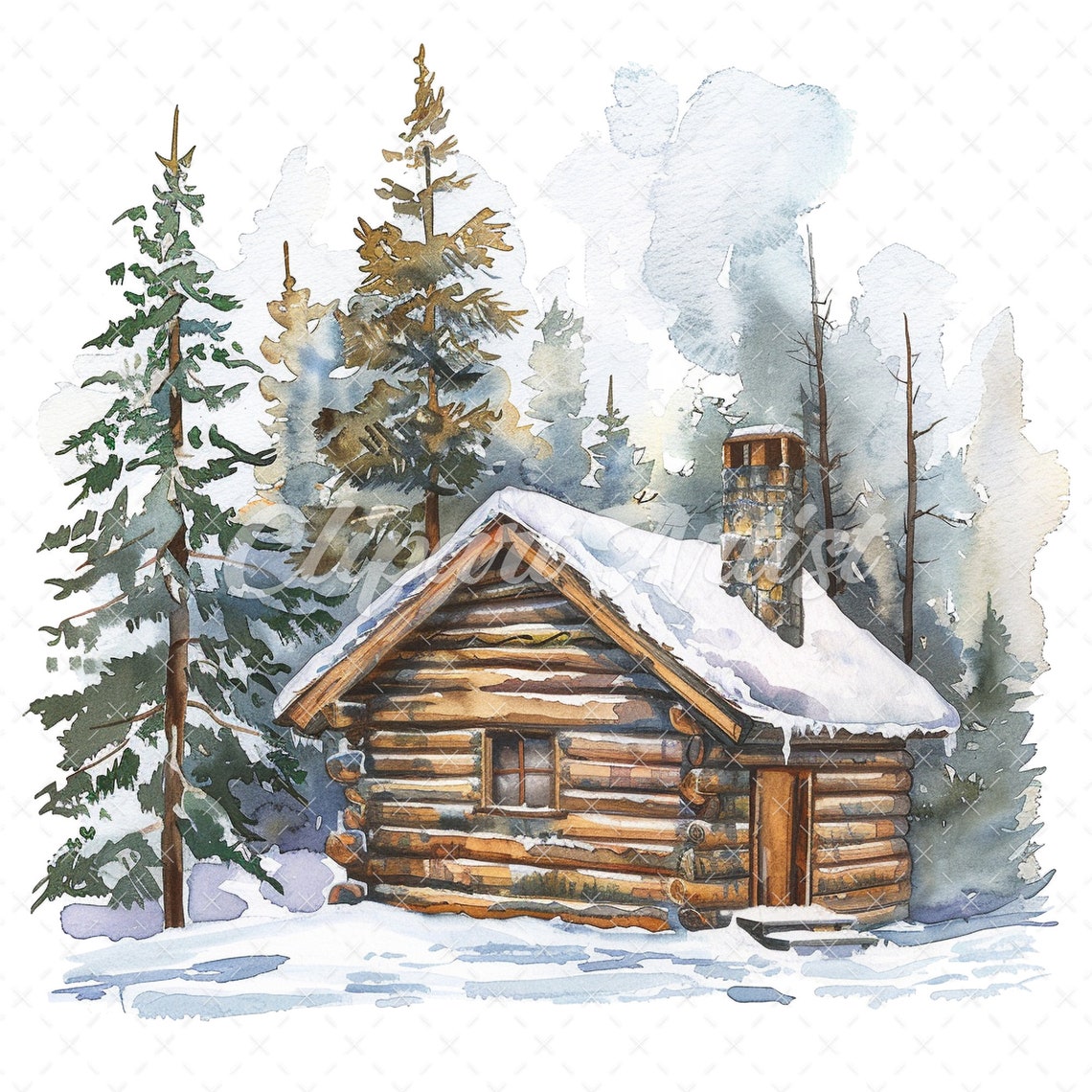 20 High-quality Snowy Log Cabin Clipart Snowy Log Cabin Digital ...