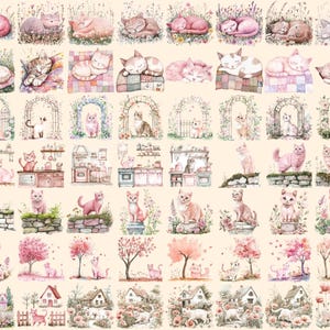 Cottagecore Cats Watercolor Clipart Bundle - 485+ Transparent PNG ...